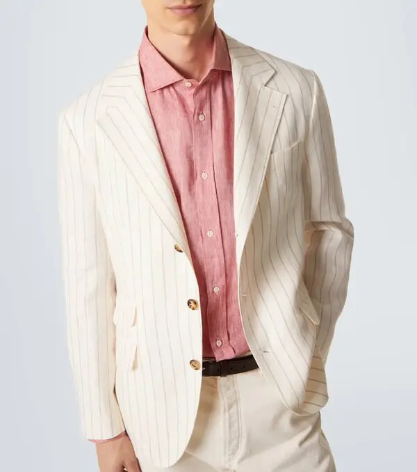 Brunello Cucinelli Chalk Stripe Linen Twill Blazer