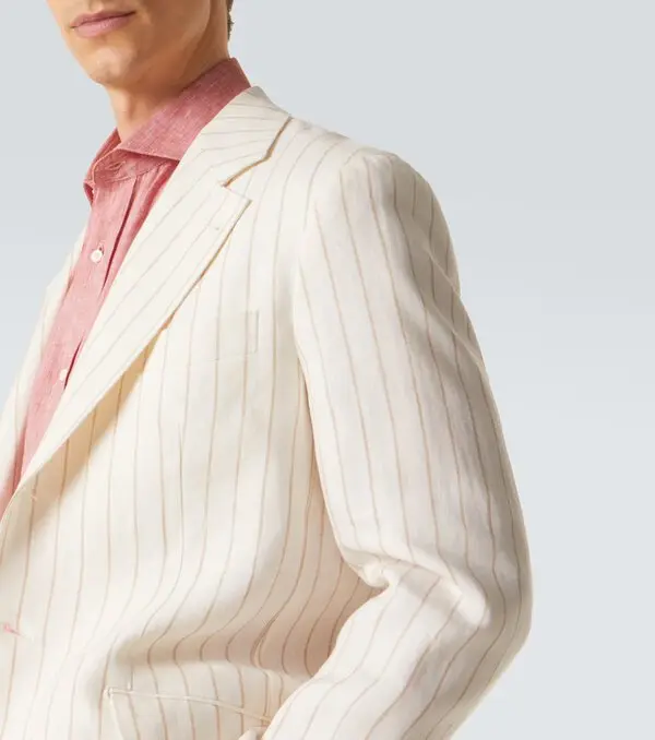 Brunello Cucinelli Chalk Stripe Linen Twill Blazer