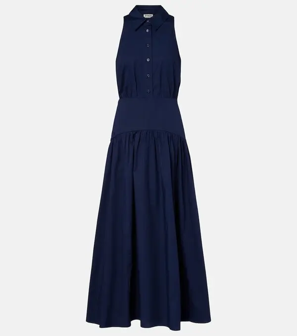 Staud Romy Cotton Midi Dress - Blue