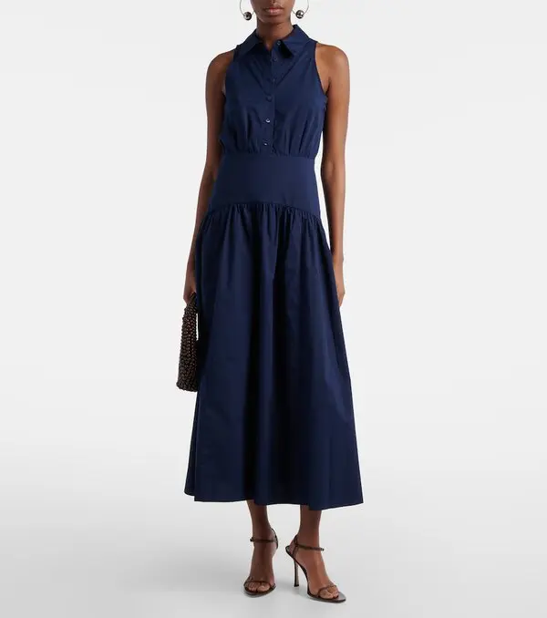 Staud Romy Cotton Midi Dress - Blue