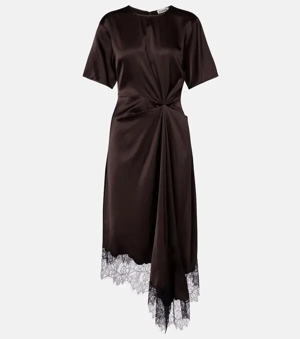 Staud Sonoma Lace-trimmed Silk-blend Midi Dress - Brown