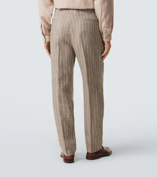 Brunello Cucinelli Chalk Stripe Linen Twill Tapered Pants