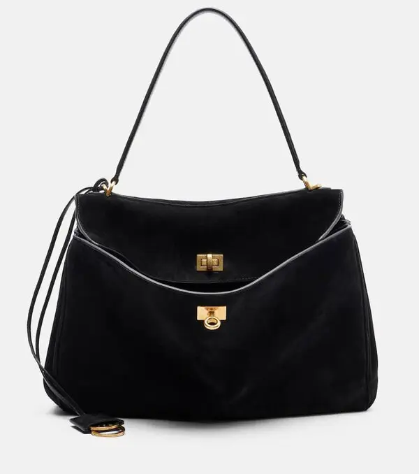 Balenciaga Medium Suede Shoulder Bag - Black