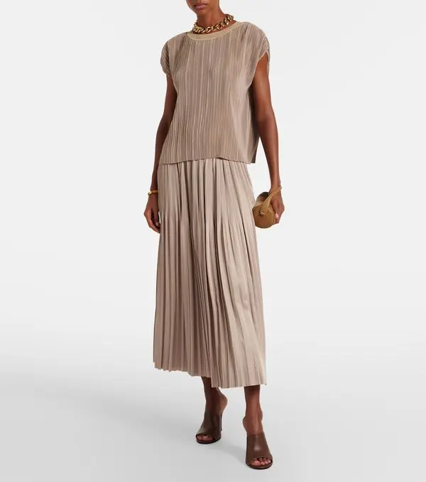 JOSEPH Rabat Plissé Midi Skirt - Beige