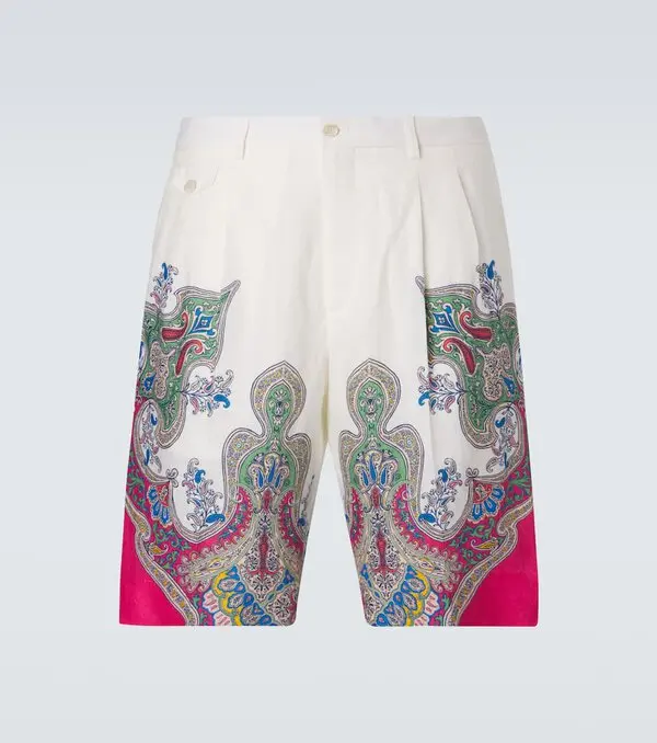 Etro Paisley Linen Bermuda Shorts