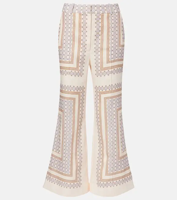 Zimmermann Printed Cropped Flared Linen Pants