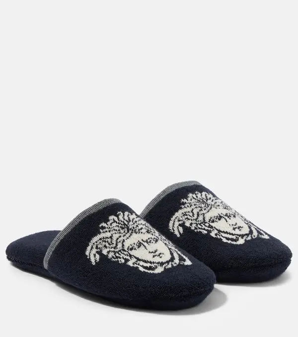 Versace Medusa Cotton Terry Slippers - Blue