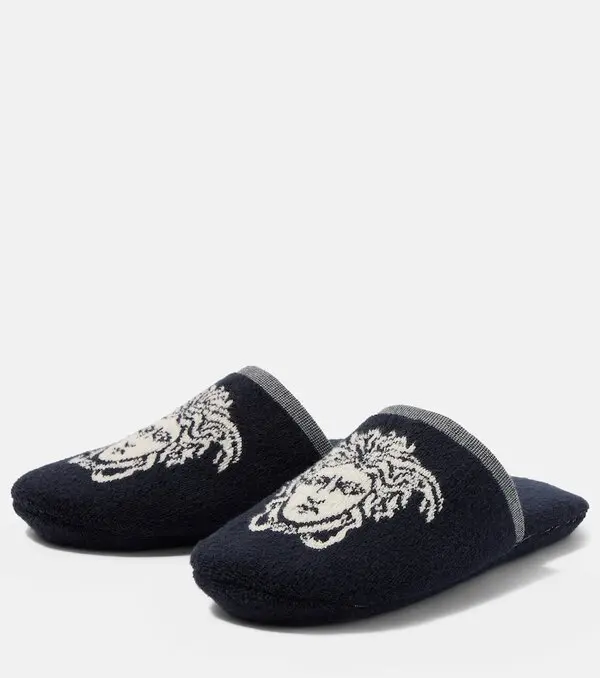 Versace Medusa Cotton Terry Slippers - Blue