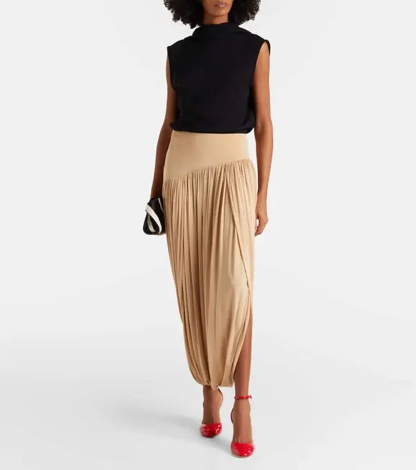 FERRAGAMO Draped Jersey Maxi Skirt - Beige