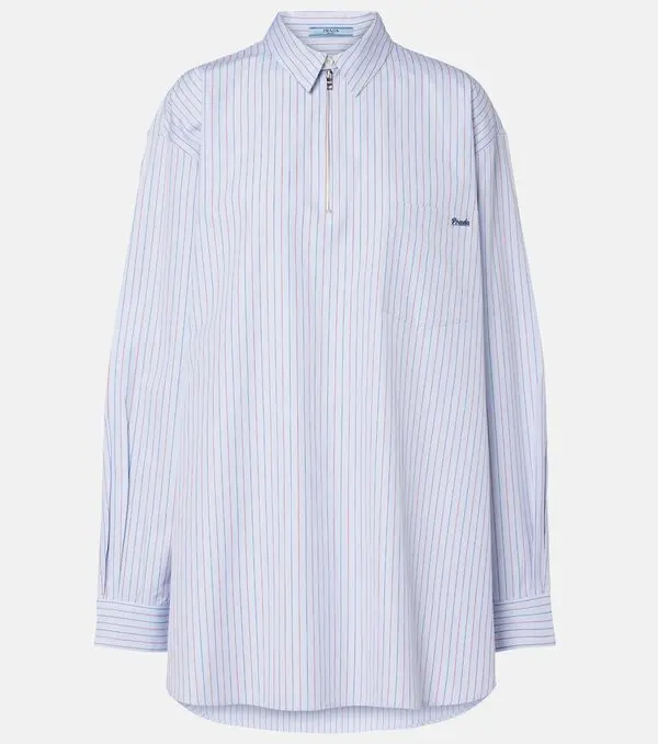 Prada Chevron Striped Oversized Cotton Shirt - Blue