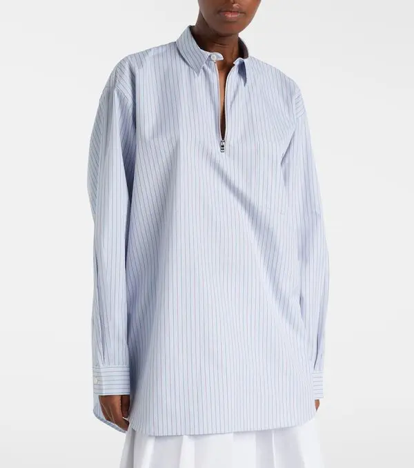 Prada Chevron Striped Oversized Cotton Shirt - Blue