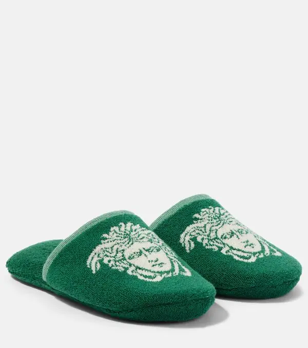 Versace Medusa Cotton Terry Slippers - Green