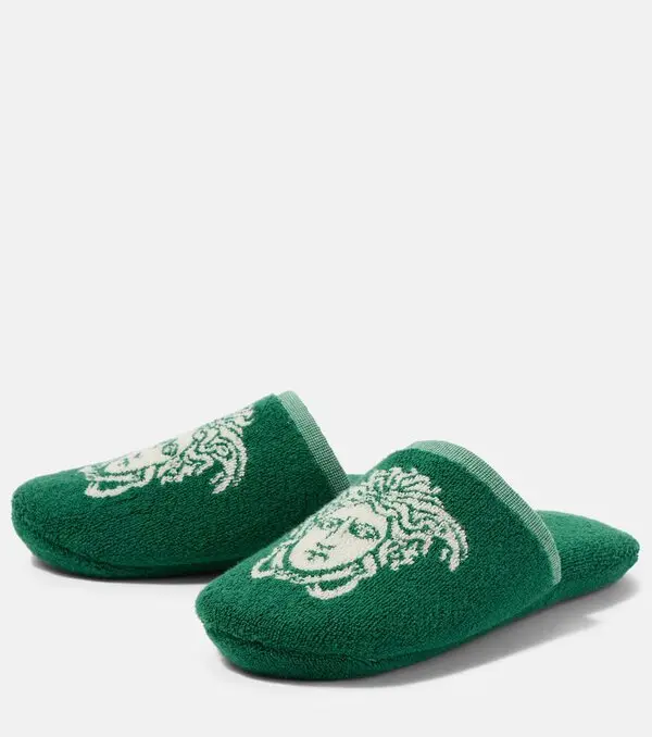 Versace Medusa Cotton Terry Slippers - Green