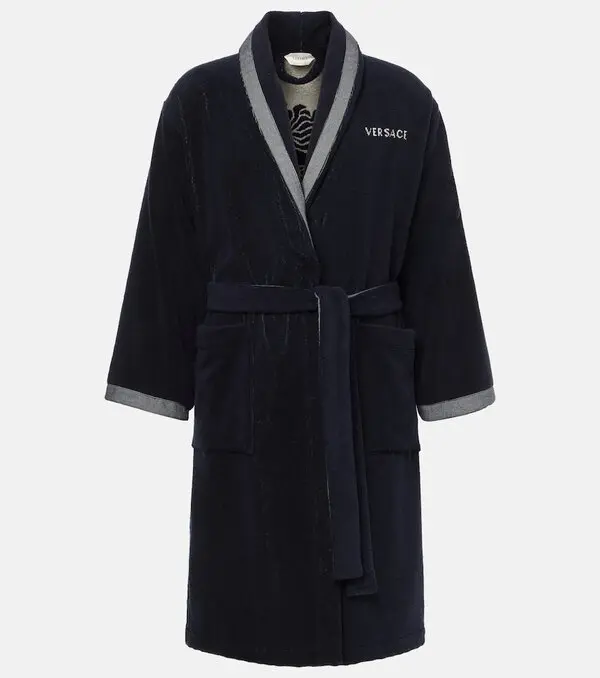 Versace La Medusa Jacquard Cotton Terry Bathrobe - Blue