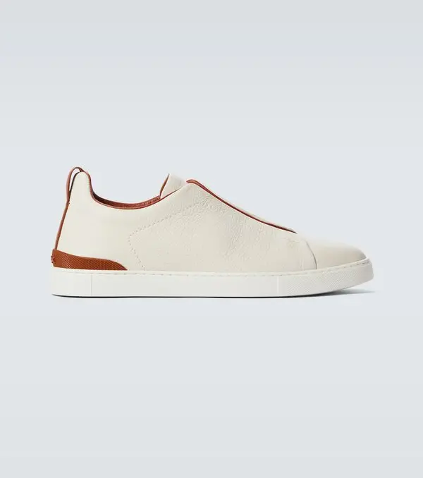 Zegna Triple Stitch Leather Sneakers - White