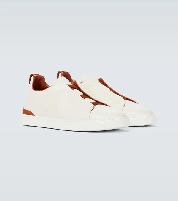 Zegna Triple Stitch Leather Sneakers - White