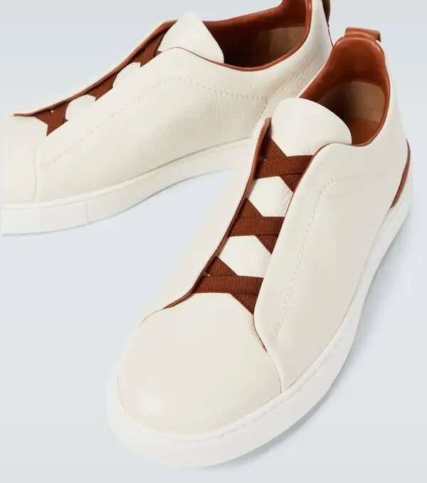 Zegna Triple Stitch Leather Sneakers - White