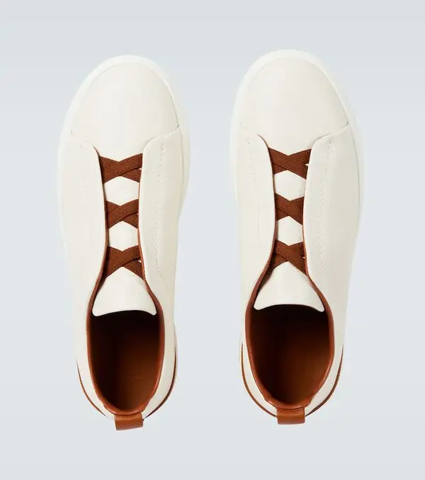 Zegna Triple Stitch Leather Sneakers - White