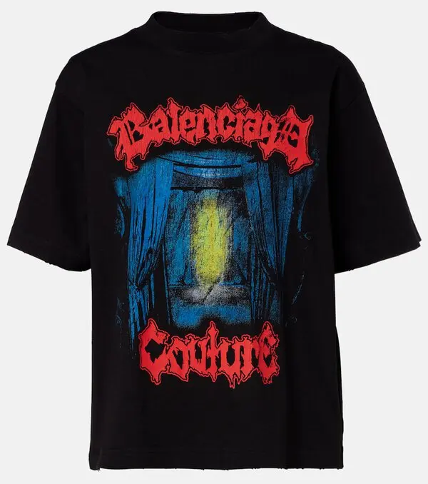 Balenciaga Printed Cotton T-shirt - Black