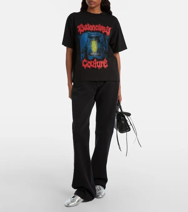Balenciaga Printed Cotton T-shirt - Black