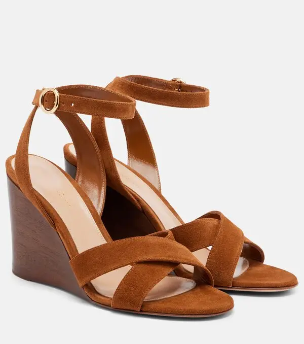 GIANVITO ROSSI Suede Wedge Sandals - Brown