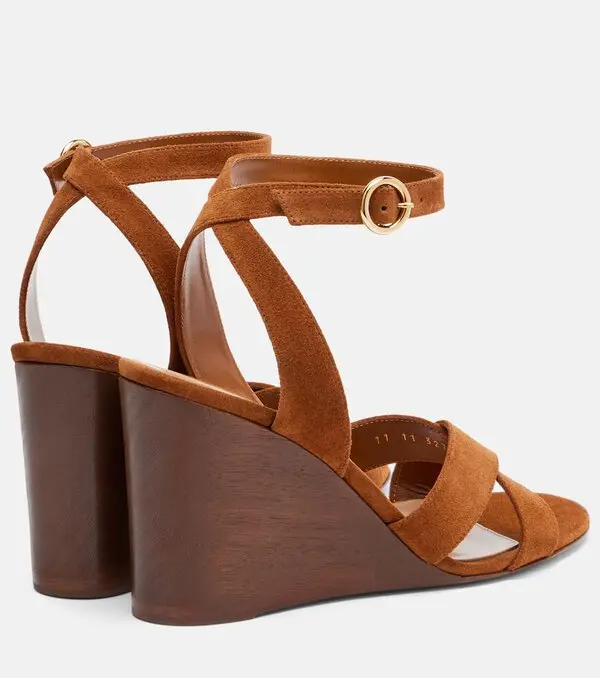 GIANVITO ROSSI Suede Wedge Sandals - Brown