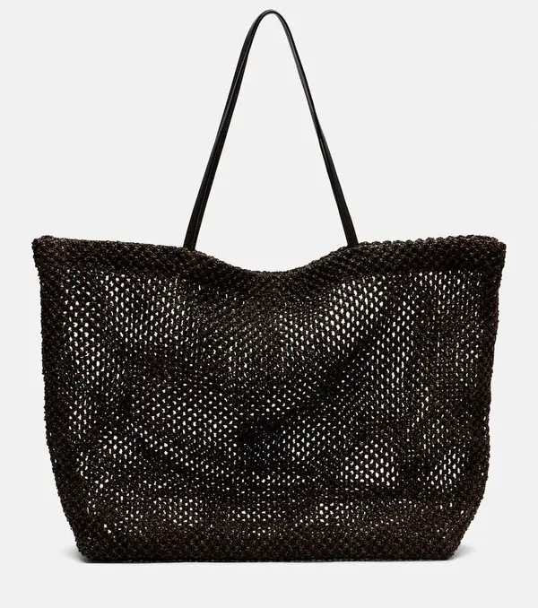 THE ROW Barn Medium Leather-trimmed Mesh Tote Bag