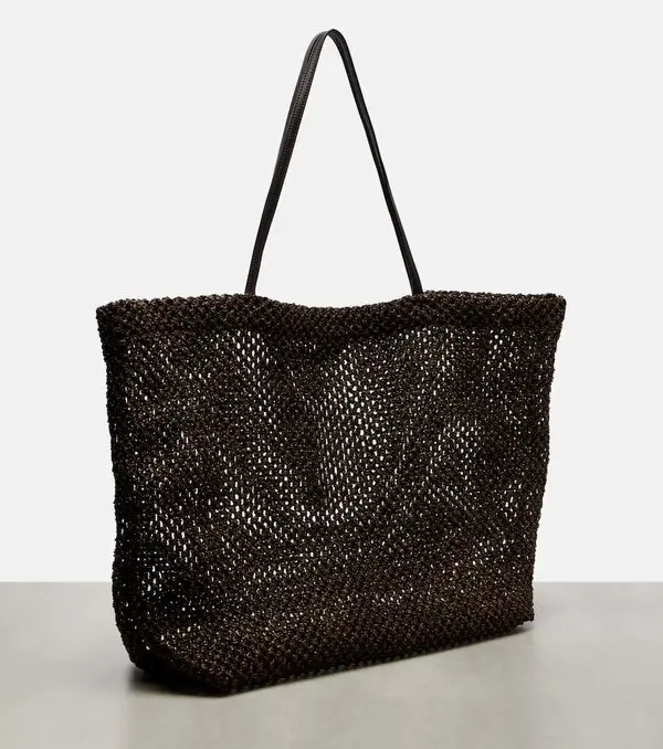 THE ROW Barn Medium Leather-trimmed Mesh Tote Bag