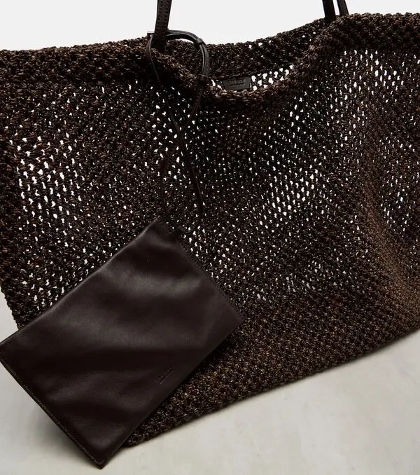 THE ROW Barn Medium Leather-trimmed Mesh Tote Bag