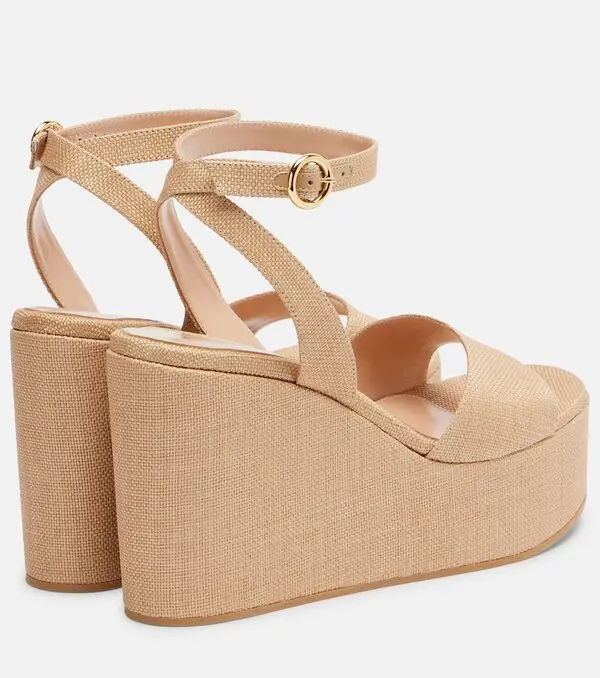 GIANVITO ROSSI Raffia Platform Wedge Sandals - Beige