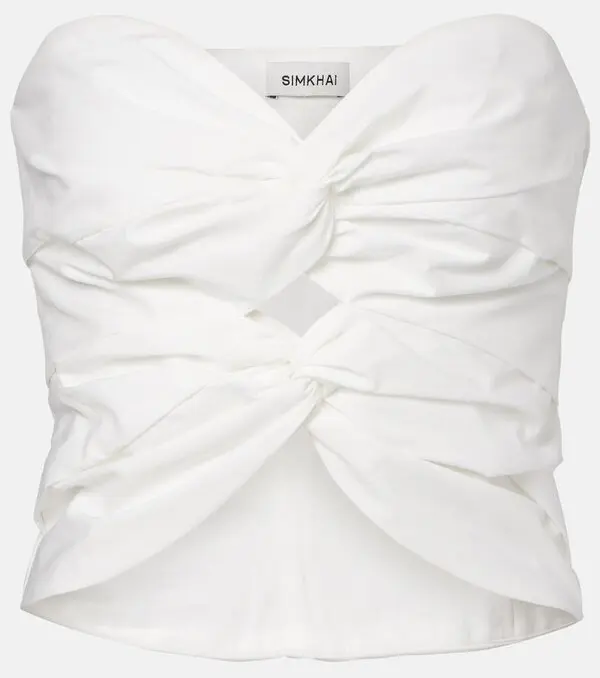 Simkhai Cornelia Cutout Ruched Cotton-blend Top - White