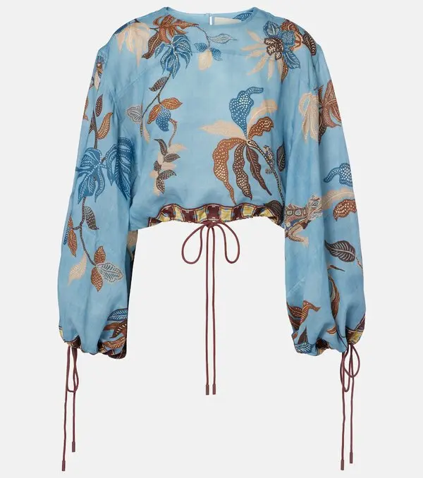 ALEMAIS Alémais Georgie Cropped Printed Top - Blue