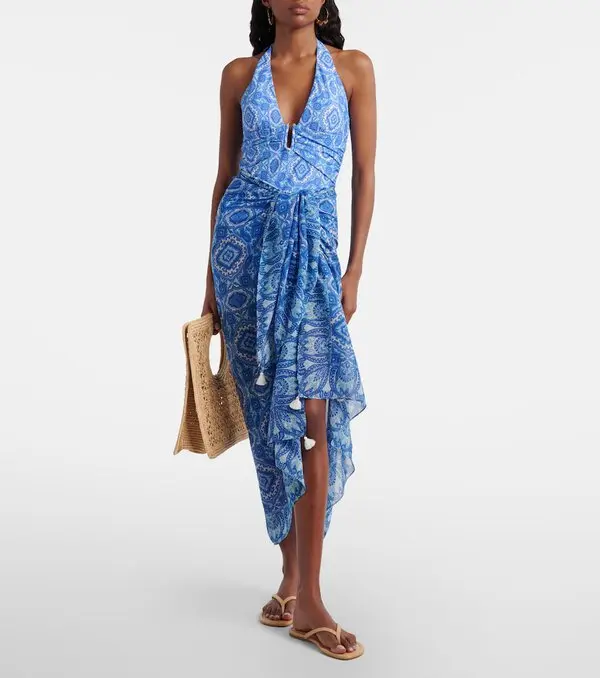 Heidi Klein Mykonos Printed Cotton And Silk Beach Cover-up
