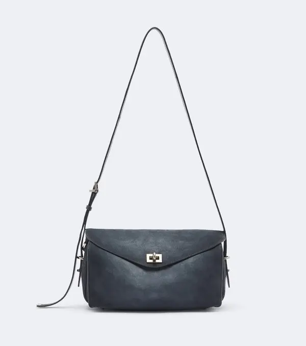 Balenciaga Le 7 Medium Suede Shoulder Bag - Blue