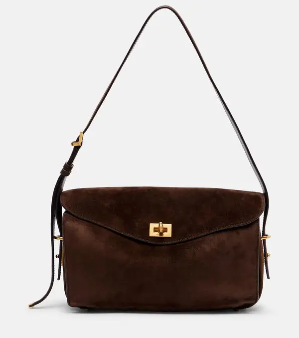 Balenciaga Le 7 Medium Suede Shoulder Bag - Brown