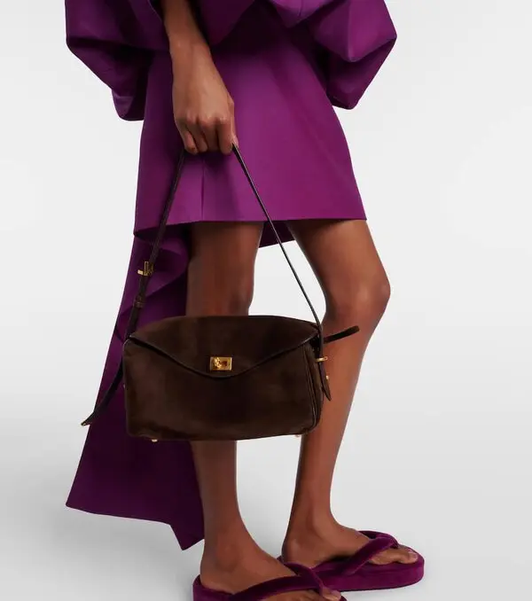 Balenciaga Le 7 Medium Suede Shoulder Bag - Brown