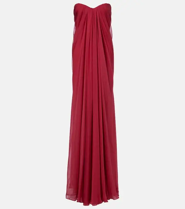 Alexander McQueen Draped Silk Chiffon Bustier Gown - Pink