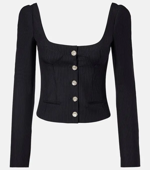 Alexander McQueen Chalk Stripe Wool And Mohair Bustier Top - Blue