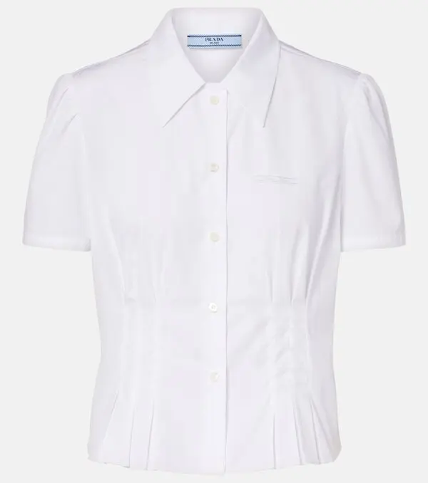 Prada Gathered Cotton Poplin Shirt - White