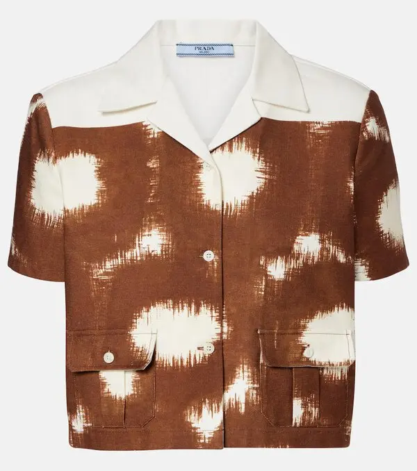 Prada Printed Cropped Cotton Shirt - Brown