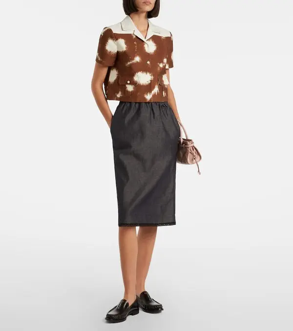 Prada Printed Cropped Cotton Shirt - Brown