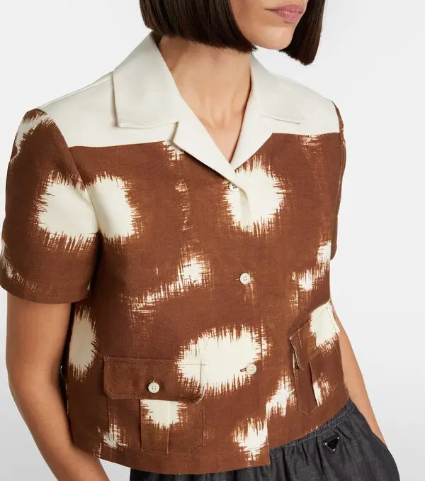 Prada Printed Cropped Cotton Shirt - Brown