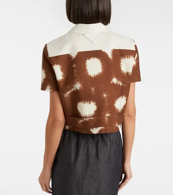 Prada Printed Cropped Cotton Shirt - Brown