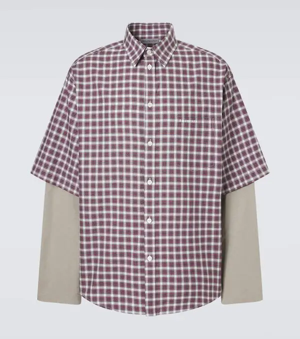 Balenciaga Layered Checked Cotton Shirt - Red