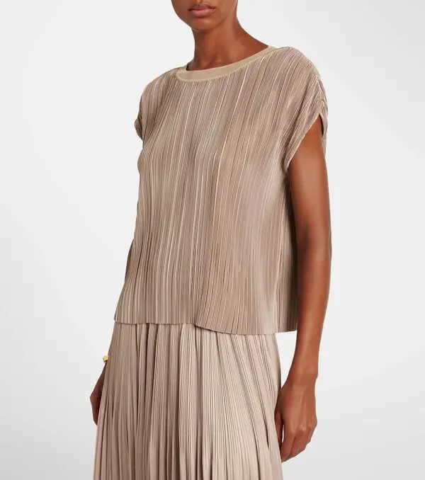 JOSEPH Cedre Plisse Satin Top - Beige