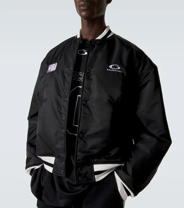 Balenciaga X Nba Logo Satin Bomber Jacket