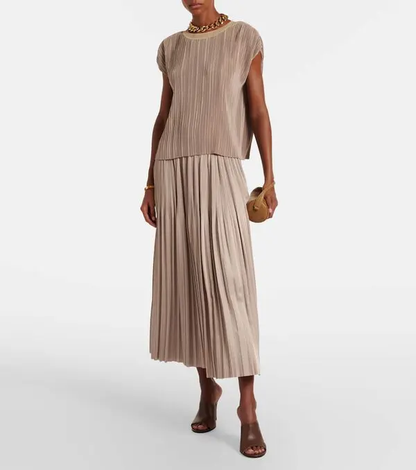 JOSEPH Rabat Plisse Midi Skirt - Beige