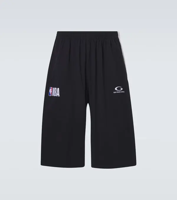 Balenciaga X Nba Logo Cotton Fleece Shorts - Black
