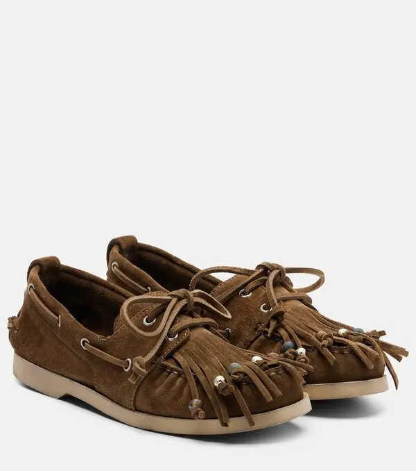 GOLDEN GOOSE Cruise Beaded Suede Boat Shoes - Brown