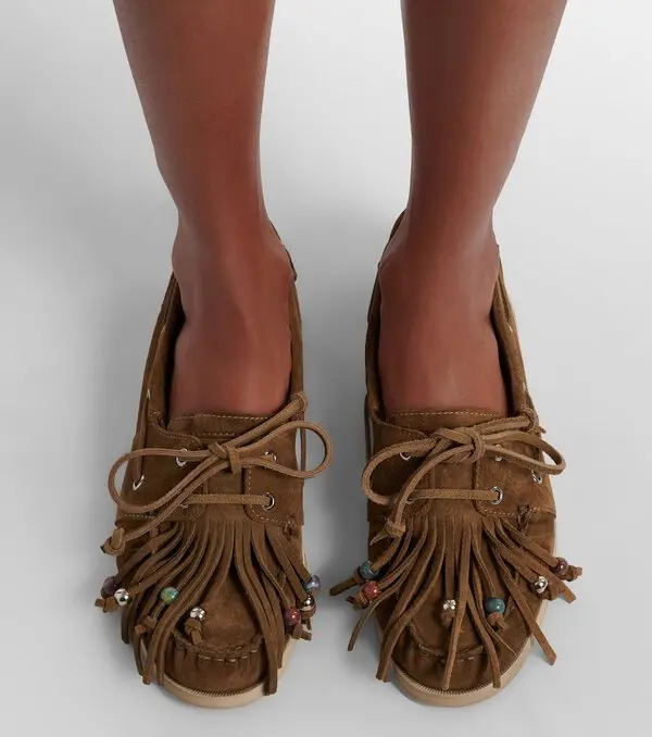 GOLDEN GOOSE Cruise Beaded Suede Boat Shoes - Brown